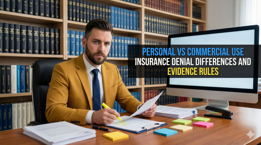 Personal vs Commercial Use Insurance Denial Differences and Evidence Rules
